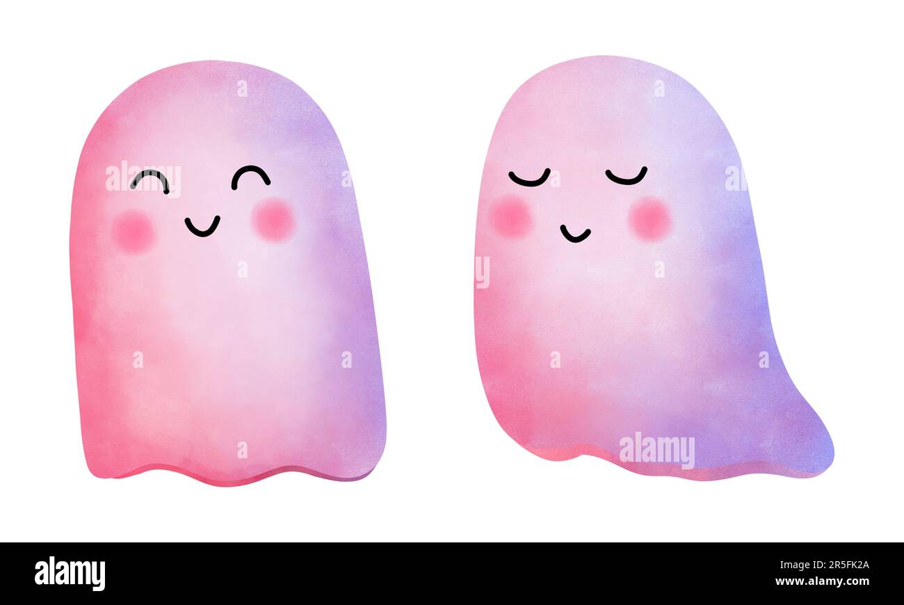 Set of watercolor baby pink ghosts illustration.Halloween pink ghost ...