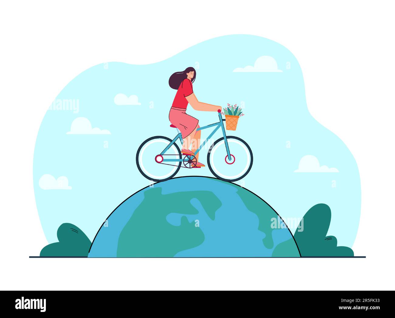 Female cartoon character riding bicycle on globe Stock Vector Image ...