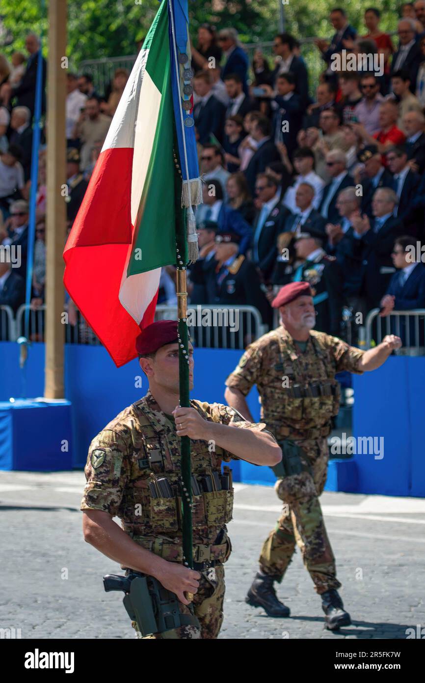 Rome, Italy. 02nd June, 2023. A soldier of the Italian army with the ...