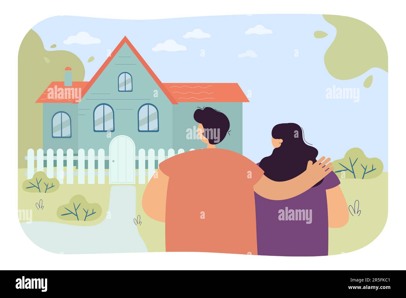 Woman and man hugging his wife looking at house Stock Vector Image ...