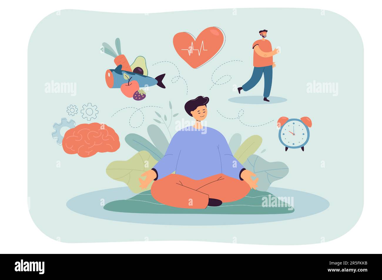 Cartoon person meditating and thinking about healthy lifestyle Stock ...