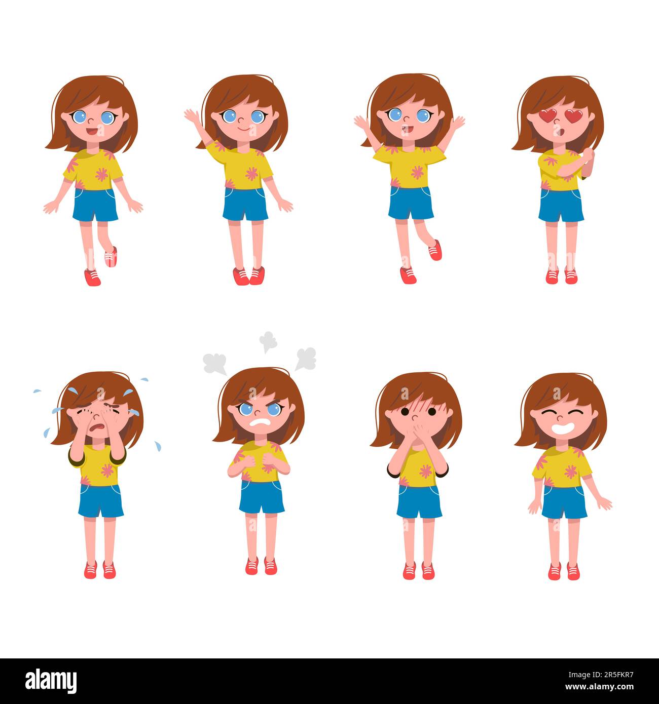 Cartoon vector illustration set of cute little girl face emotion Stock ...