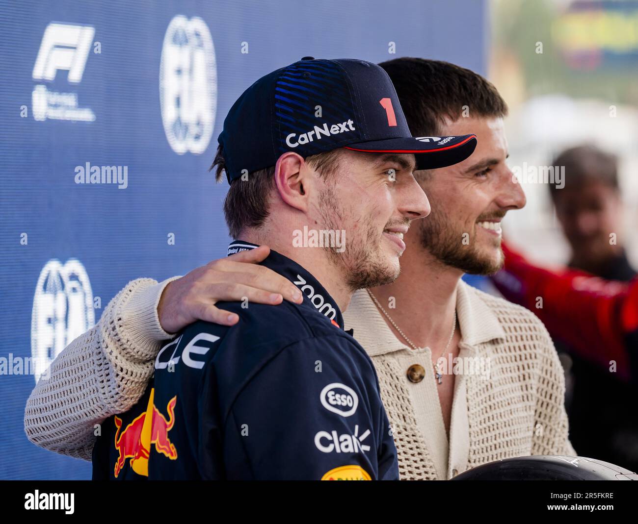 BARCELONA - Max Verstappen (Red Bull Racing) and soccer player Mason ...