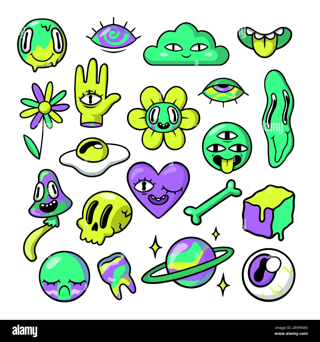 Cartoon psychedelic stickers Cut Out Stock Images & Pictures - Alamy