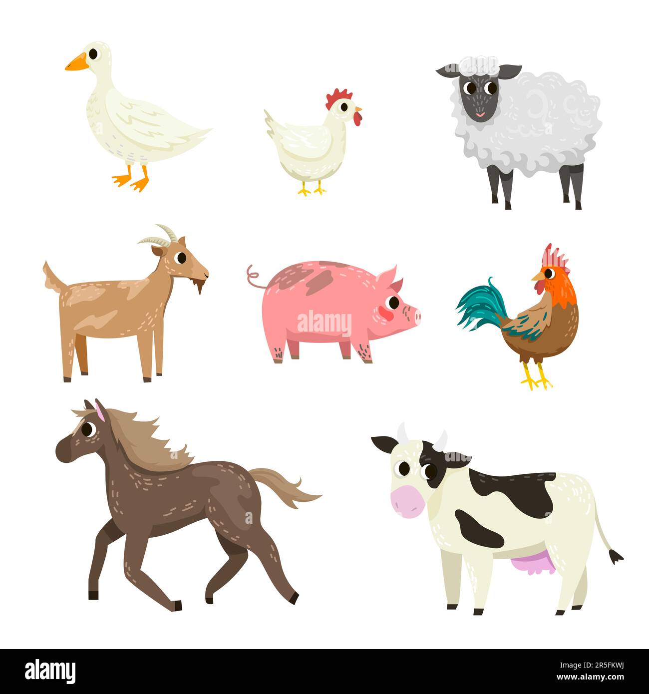Different farm animal cartoon characters vector illustration set Stock ...