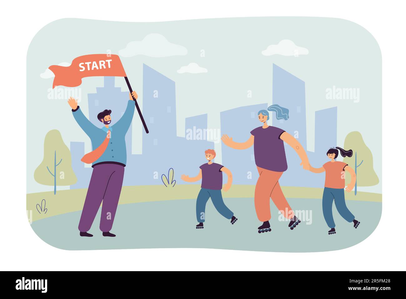 Happy cartoon family roller skating outside Stock Vector Image & Art ...