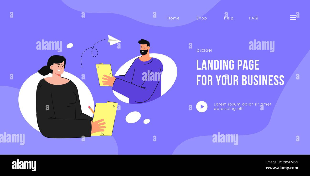 Man and woman corresponding by letters flat vector illustration Stock ...