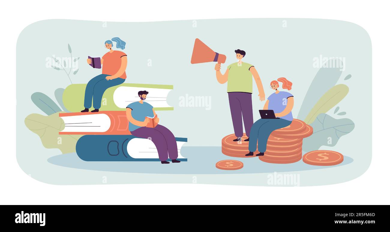 Cartoon people sitting on books and gold coins Stock Vector Image & Art ...