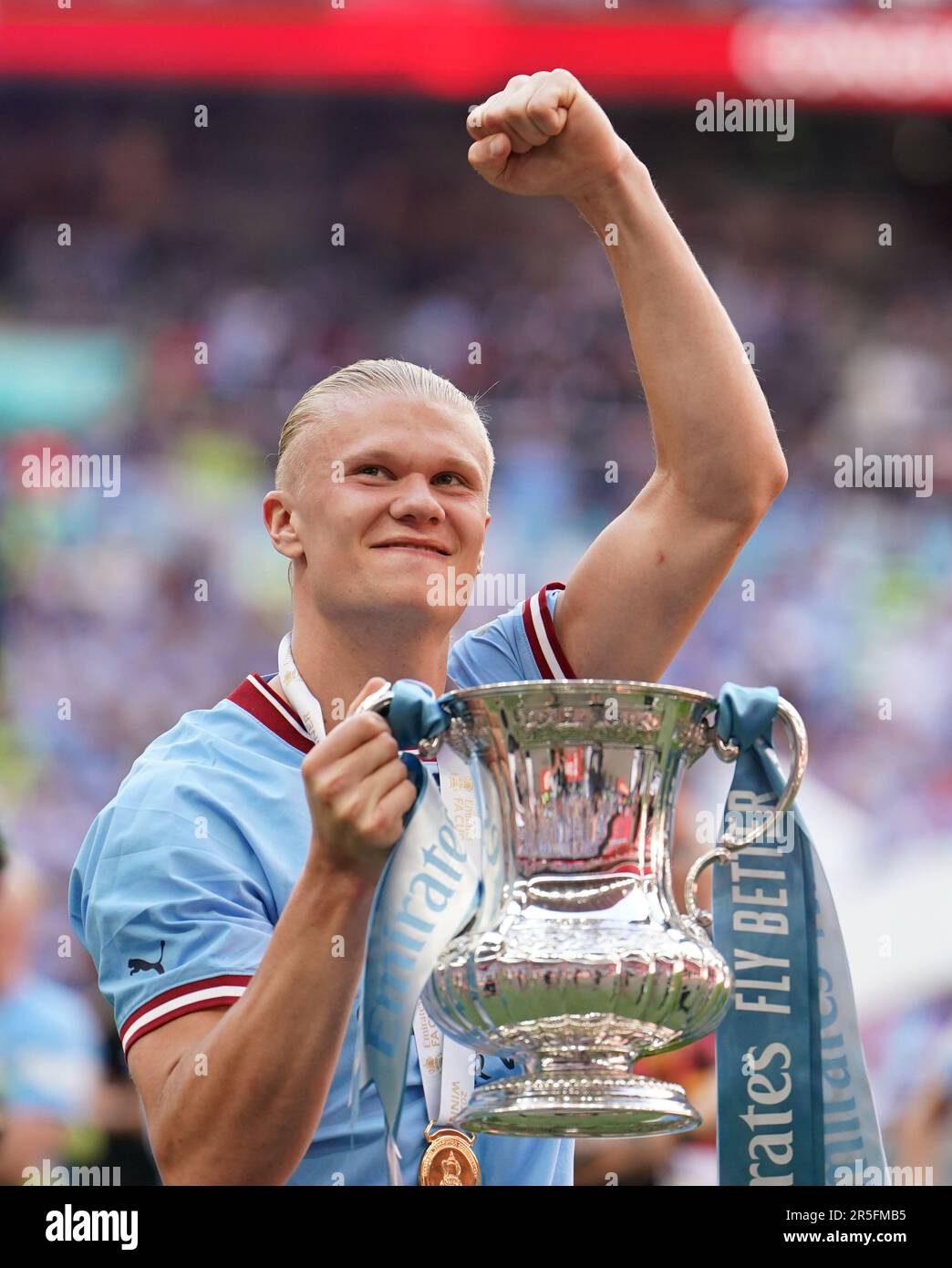 Manchester City's Erling Haland celebrates with the FA Cup following ...