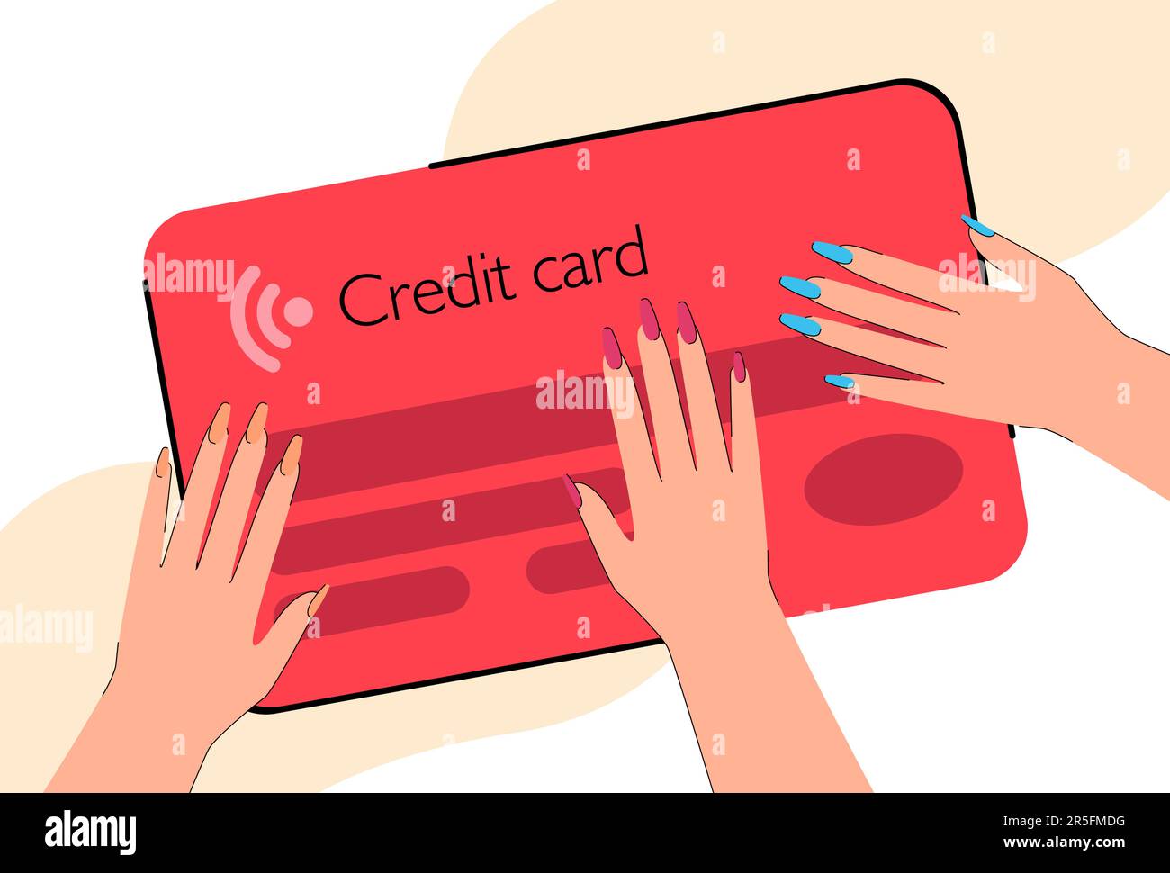 Female hands with painted nails touching giant credit card Stock Vector ...