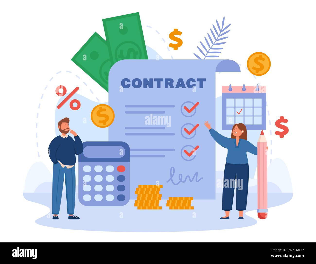 Tiny people signing huge contract using pencil Stock Vector Image & Art ...