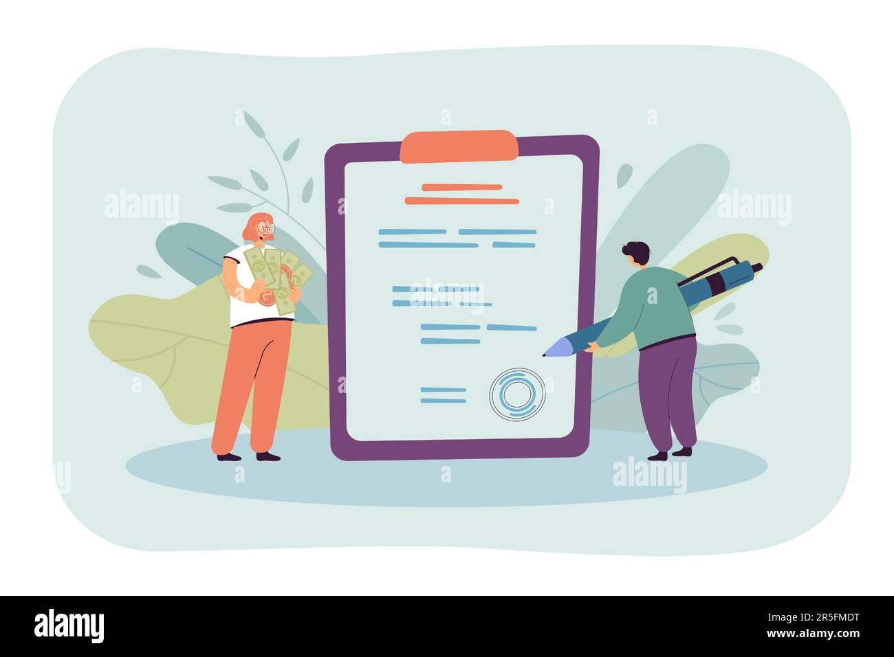 Cartoon man signing loan document with big pen Stock Vector Image & Art ...