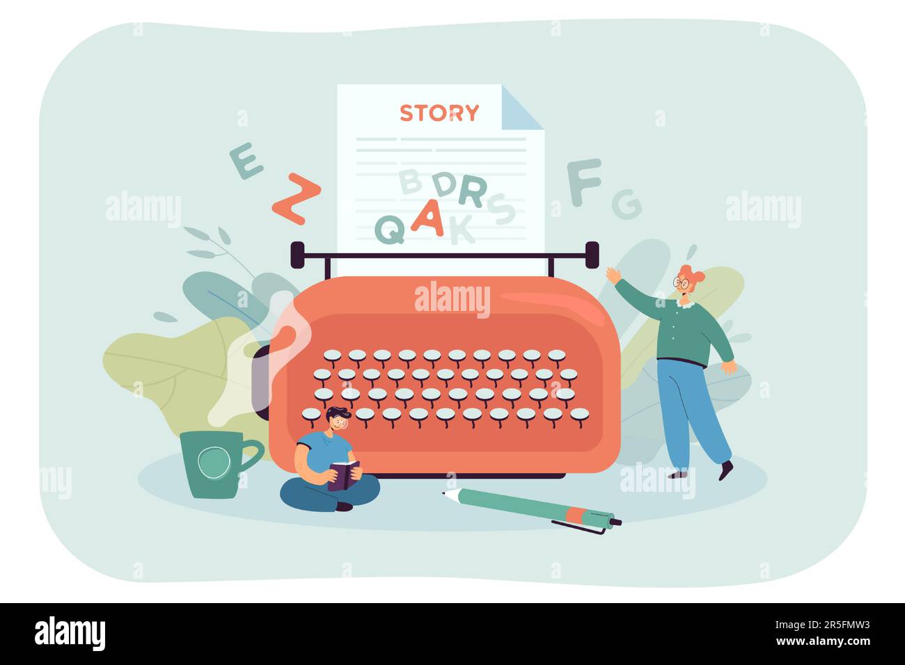Tiny author writing story on huge typewriter Stock Vector Image & Art ...