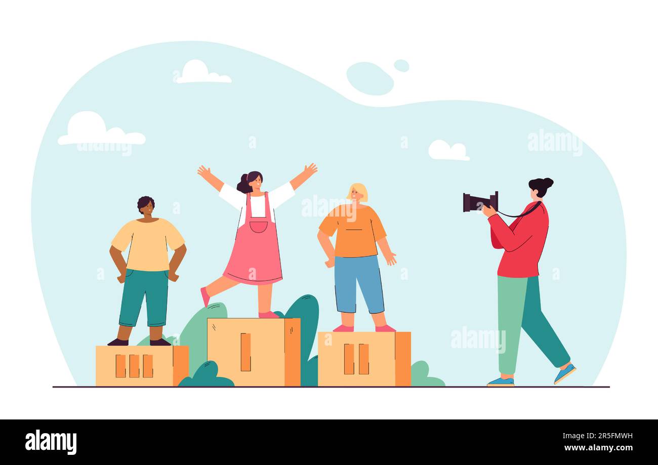 Photographer taking picture of winners of competition Stock Vector ...