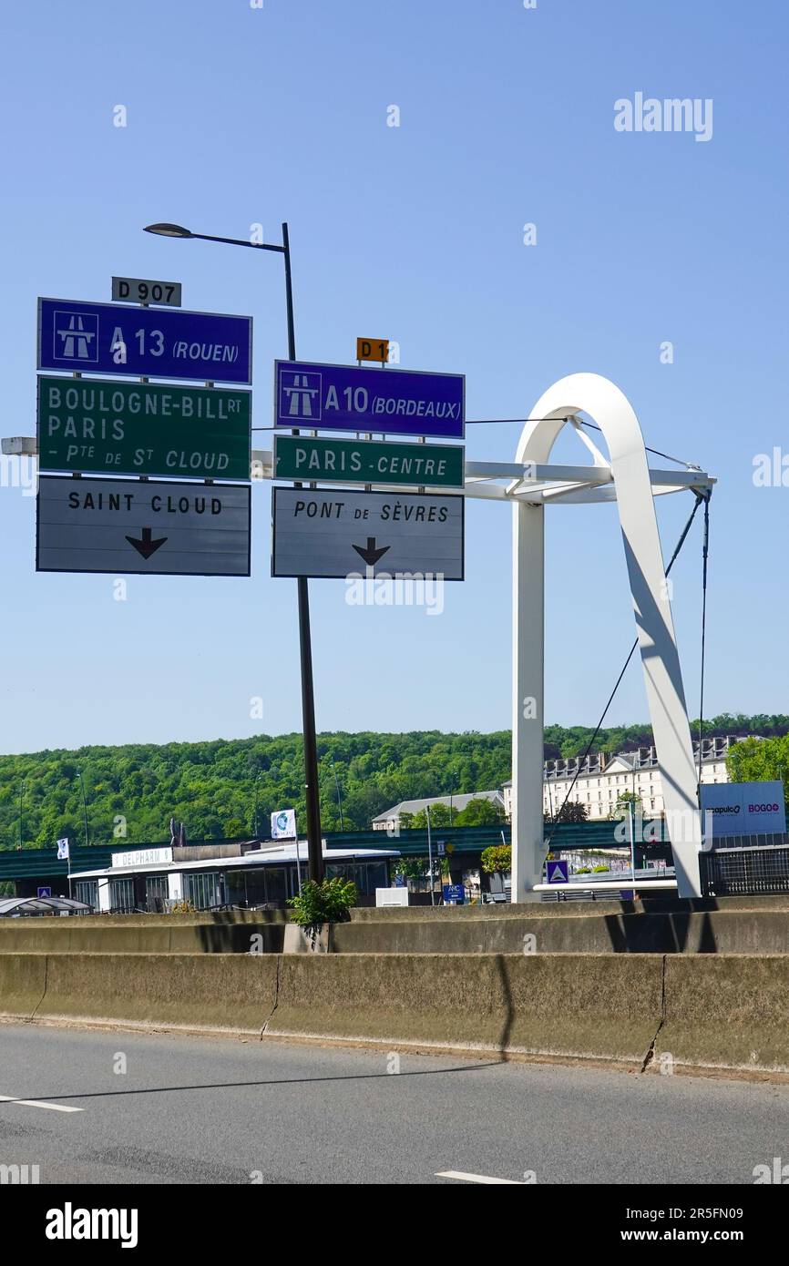 Traffic signs, Pont Saint Cloud area, directing cars to the A10 and A13 ...