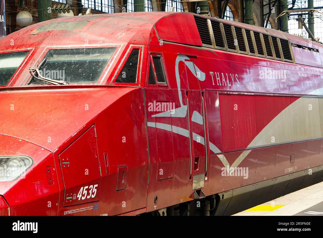 Thalys engine, a high-speed French-Belgian train at Paris Gare du Nord ...