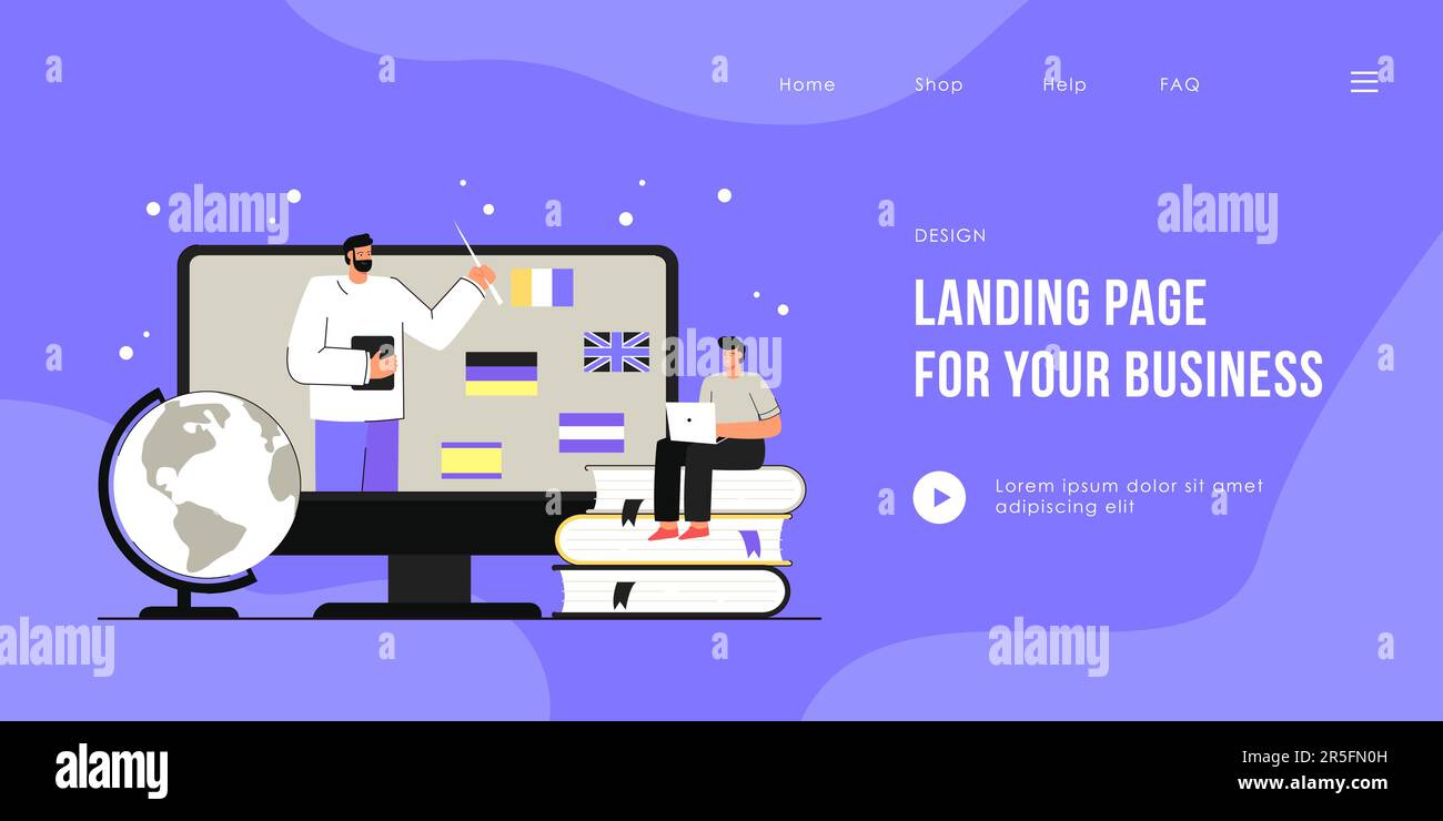 Tiny man learning foreign languages online Stock Vector Image & Art - Alamy