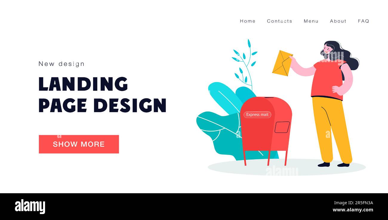 Girl putting letter in mailbox flat vector illustration Stock Vector ...