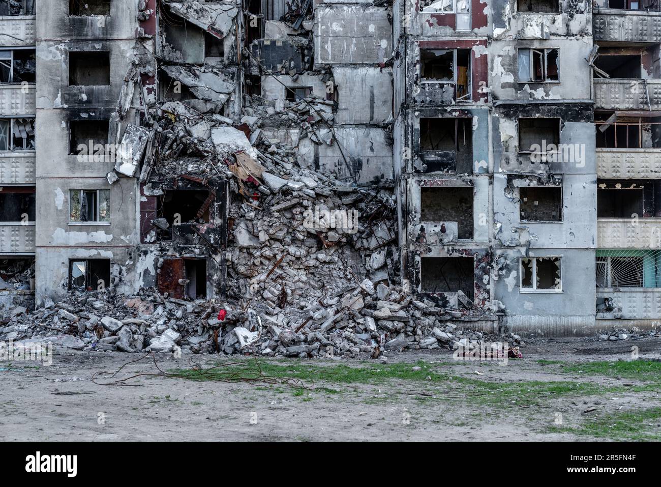 Destroyed residential building wall after russian missle rocket attack ...
