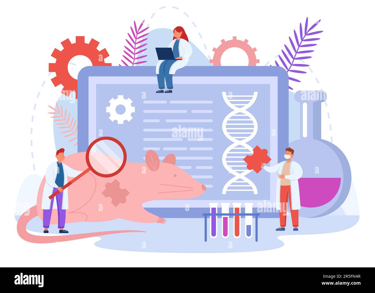 Genetic research of tiny scientists on laboratory animals Stock Vector ...