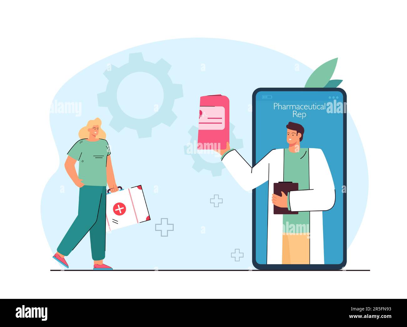 Doctor and pharmacist collaborating flat vector illustration Stock ...