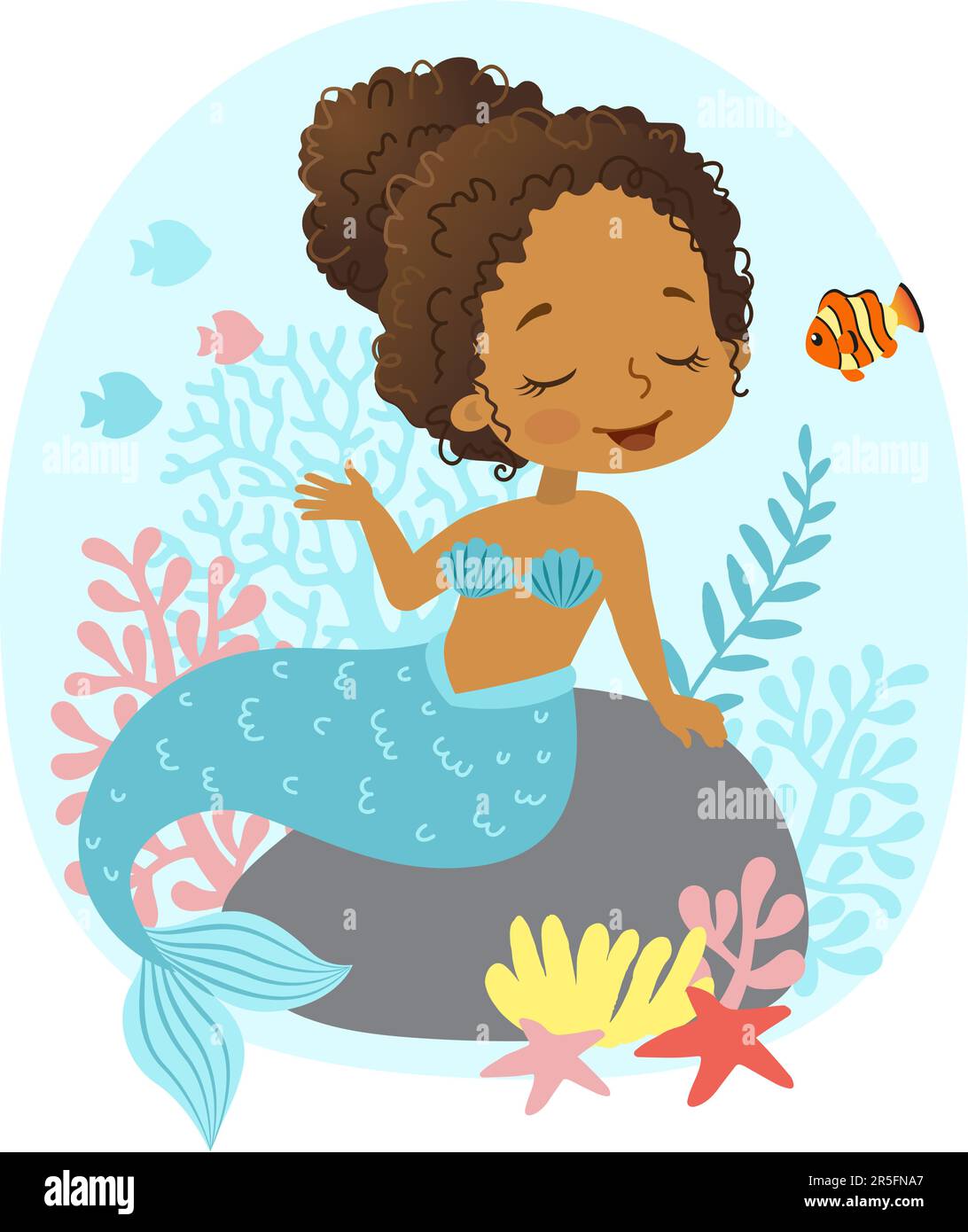 Vector illustration of Beautiful Girl Mermaid african american ...