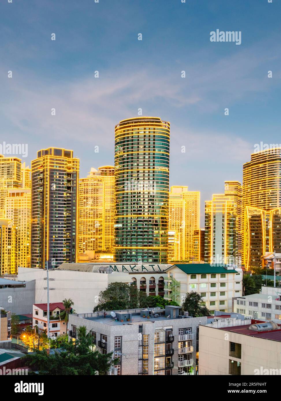 After sundown,the modern high rise apartment and office blocks of ...