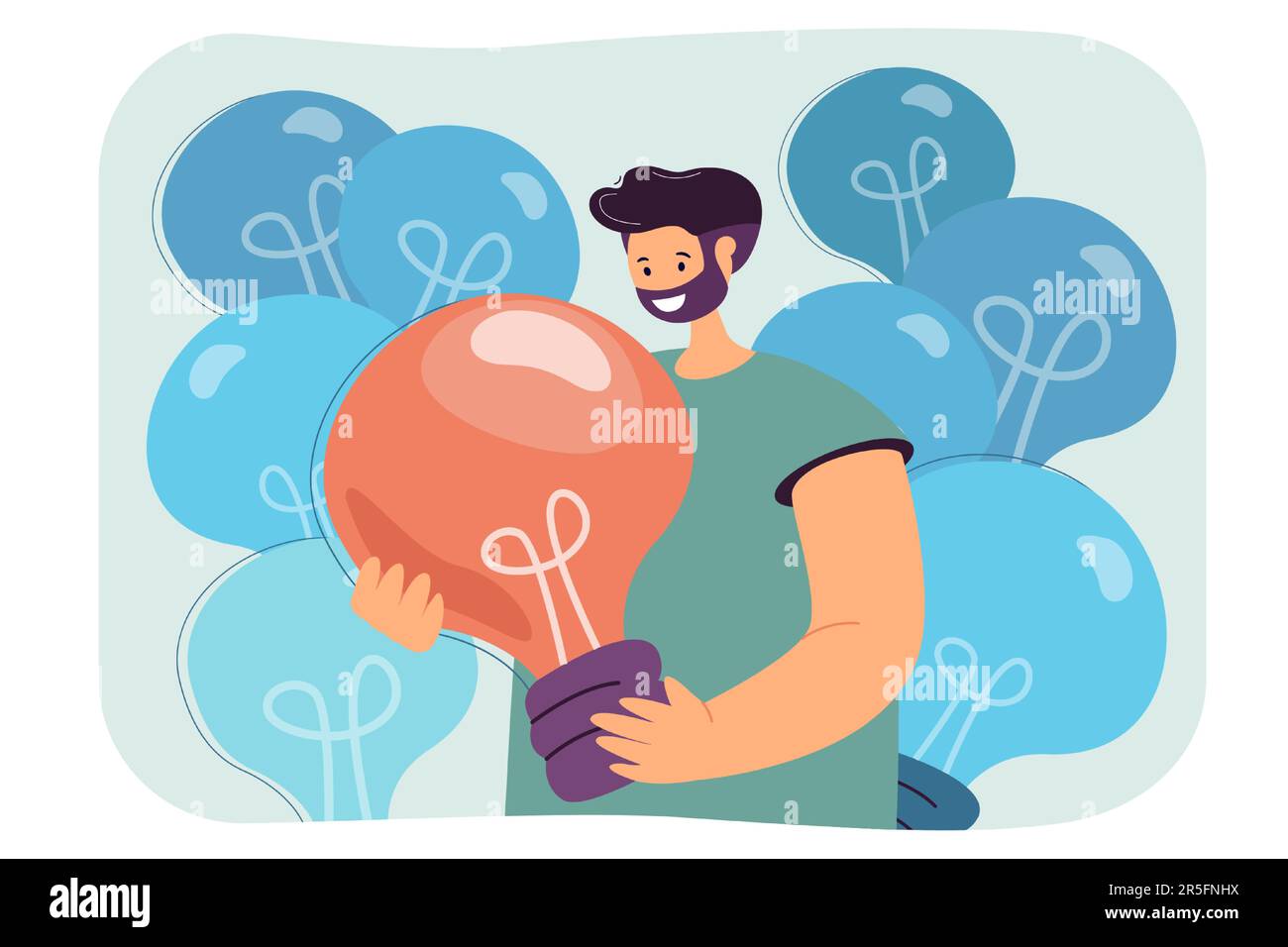 Happy male cartoon character holding huge lightbulb Stock Vector Image ...