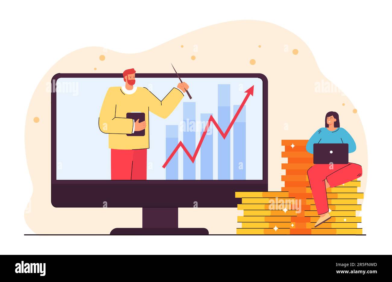 Tiny student watching online lecture on large screen Stock Vector Image ...