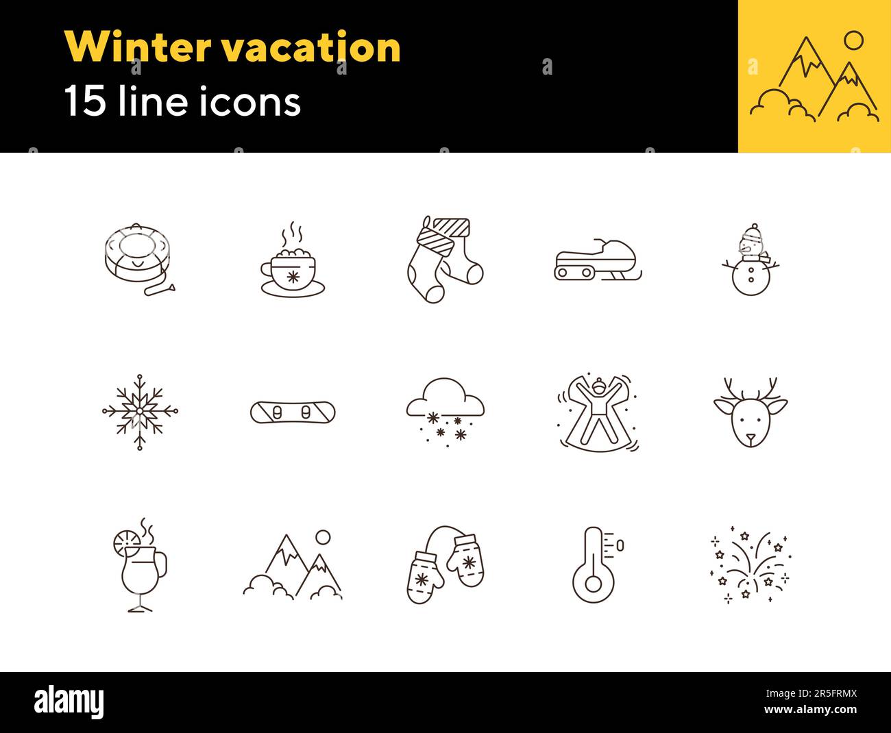 Winter vacation line icon set with firework and mittens Stock Vector ...