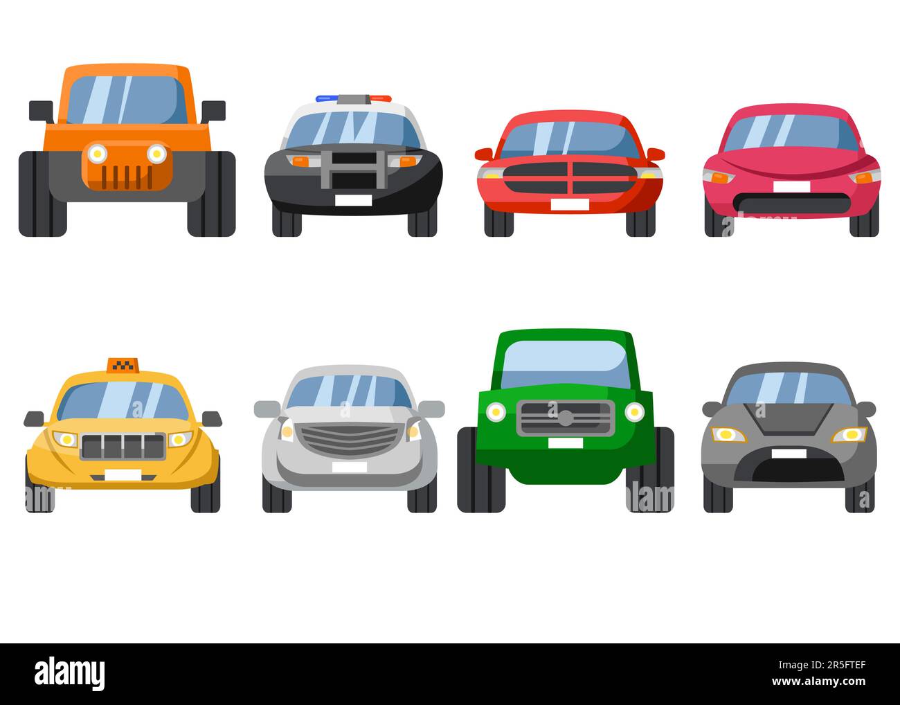 Cars front view cartoon vector illustration set Stock Vector Image ...