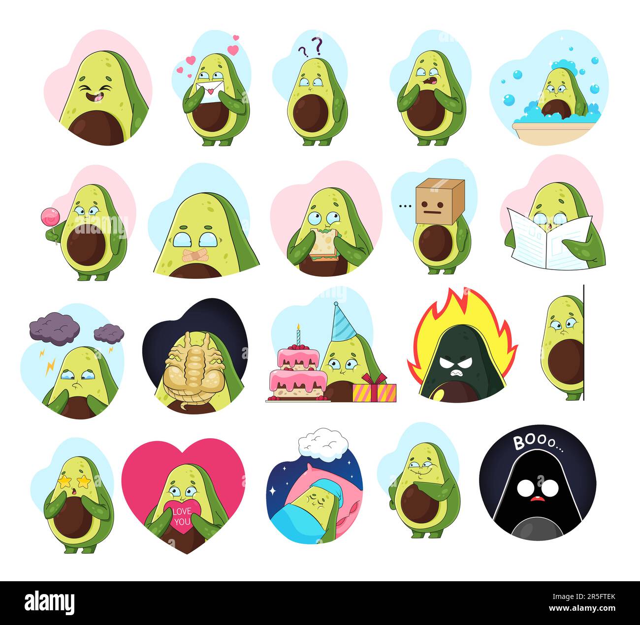 Funny avocado cartoon character sticker set Stock Vector Image & Art ...