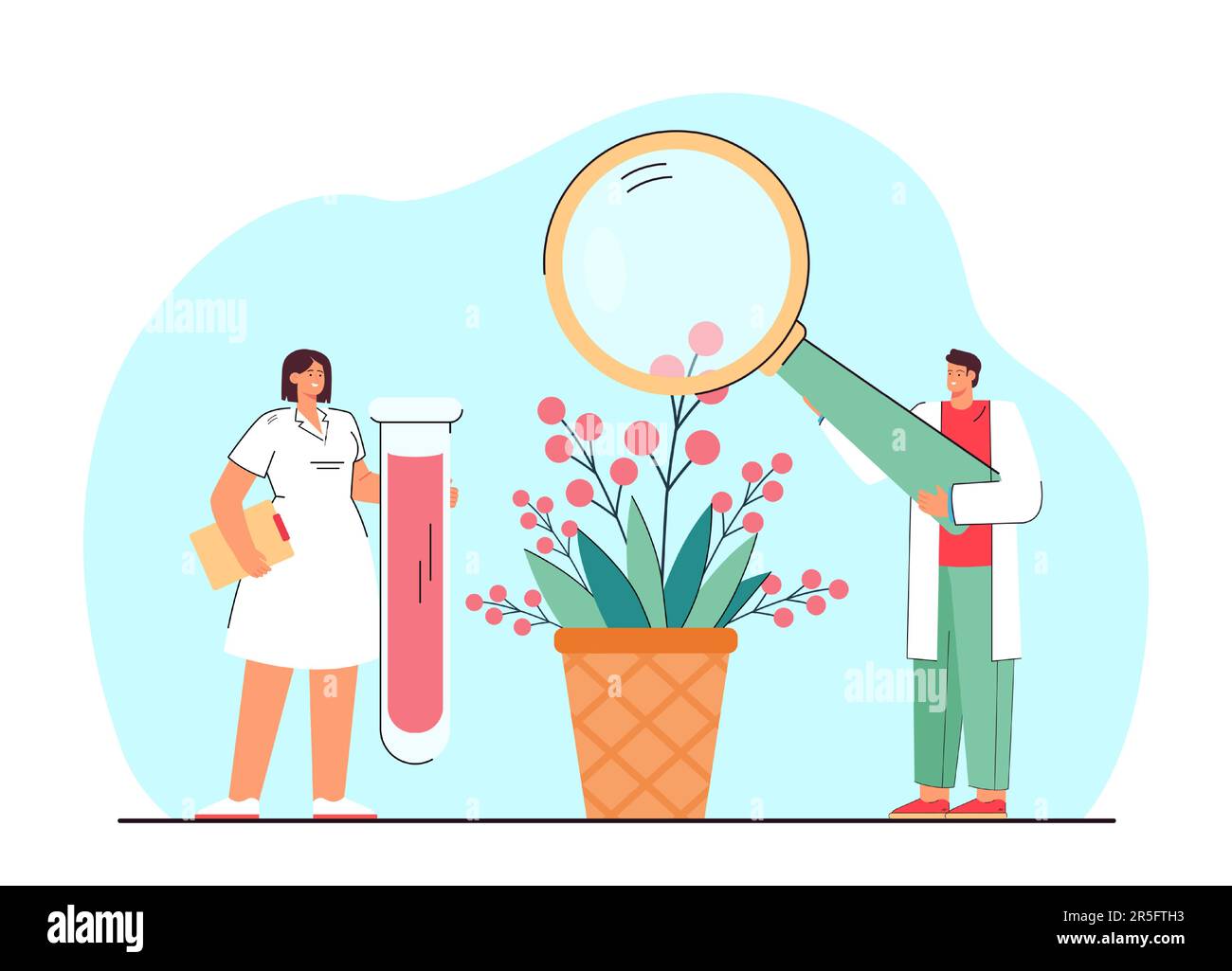 Tiny cartoon scientists conducting scientific research Stock Vector ...
