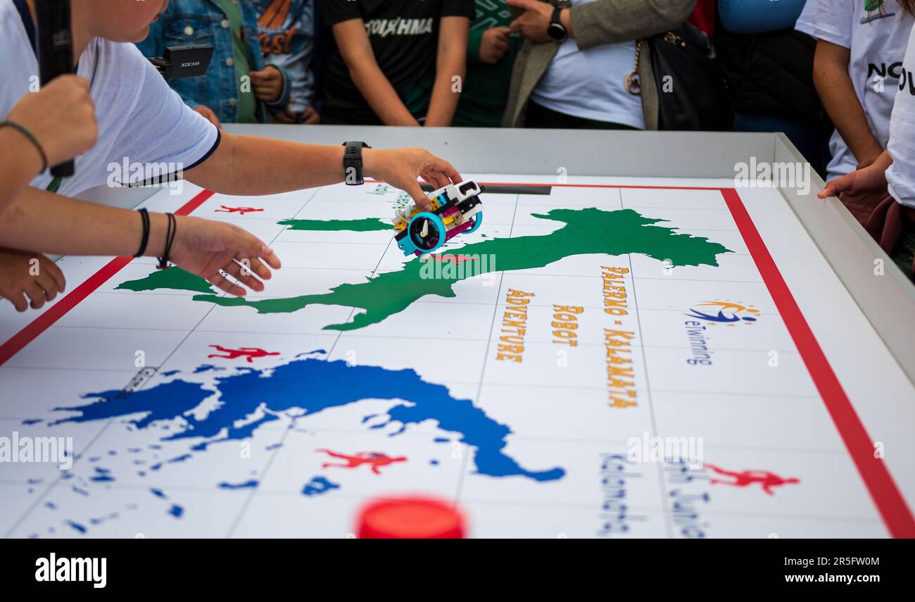 Students demonstrate robotics training as part of the Robotics Festival ...