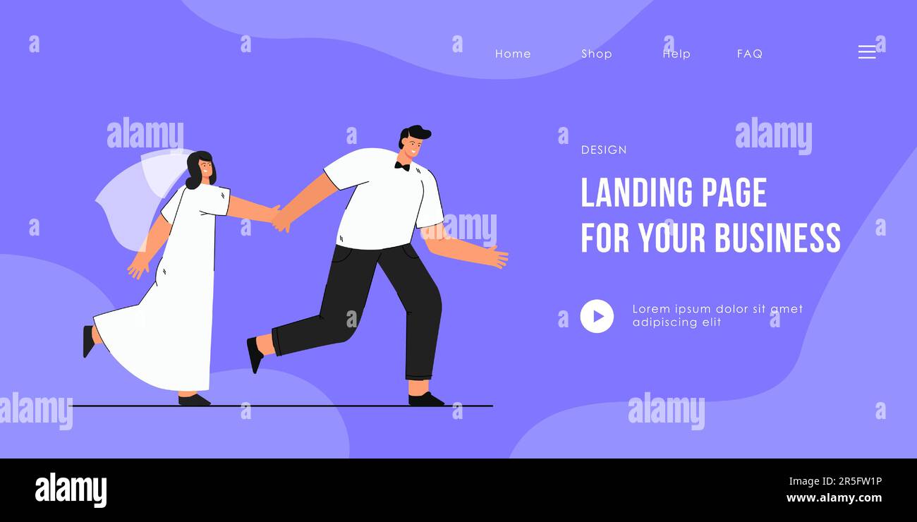 Happy bride and groom running, holding hands Stock Vector Image & Art ...