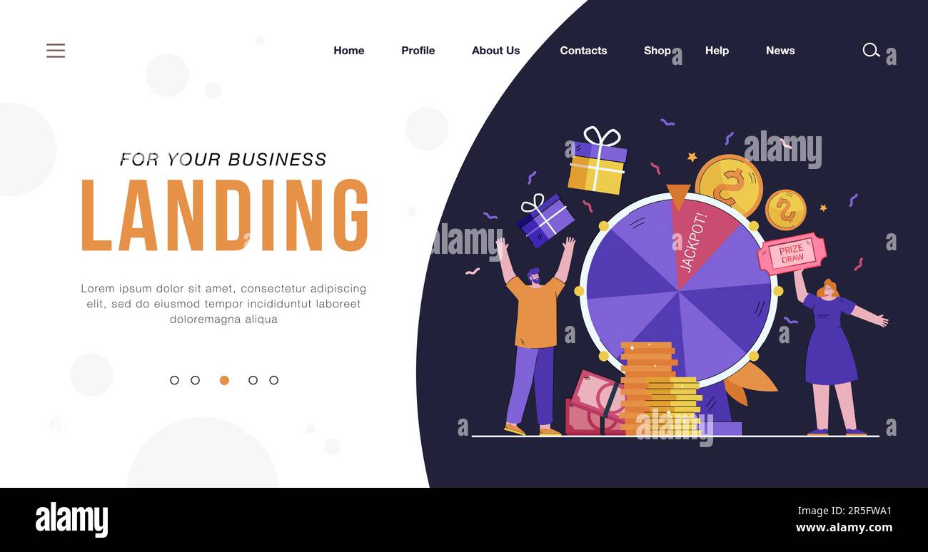 Lucky people winning prize draw standing near fortune wheel Stock ...