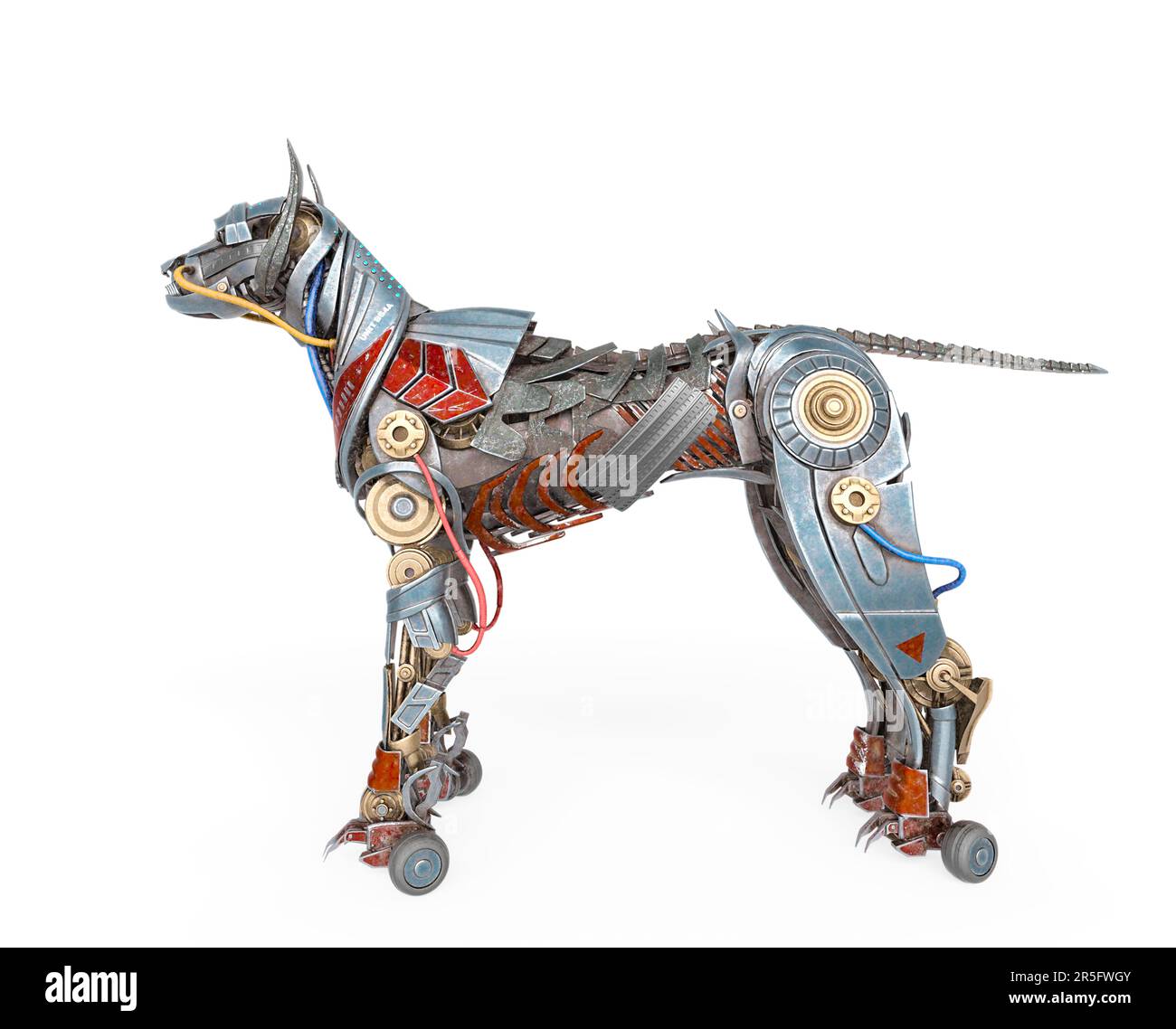 vintage cyber dog in white background side view, 3d illustration Stock ...