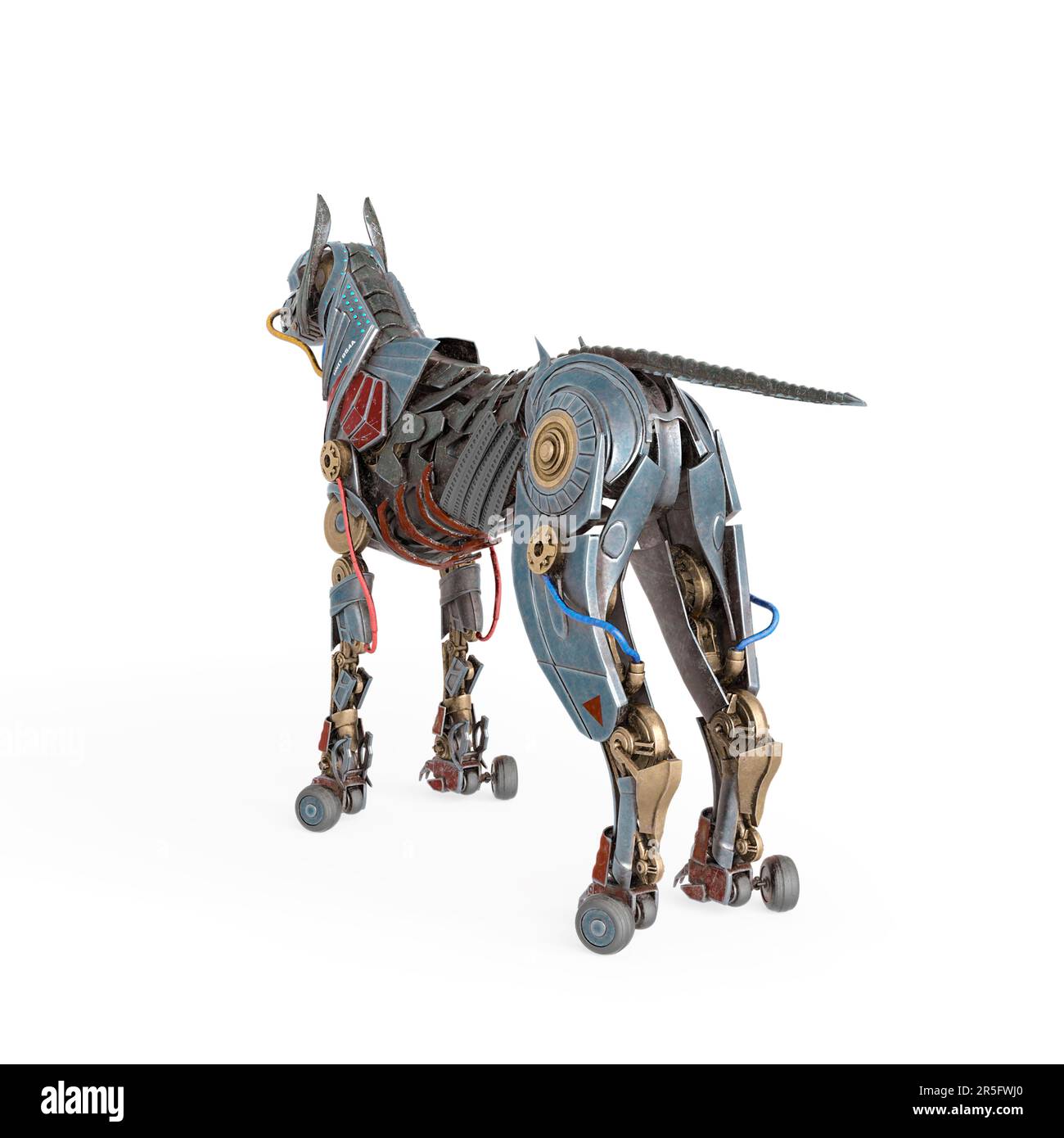 vintage cyber dog in white background rear view, 3d illustration Stock ...