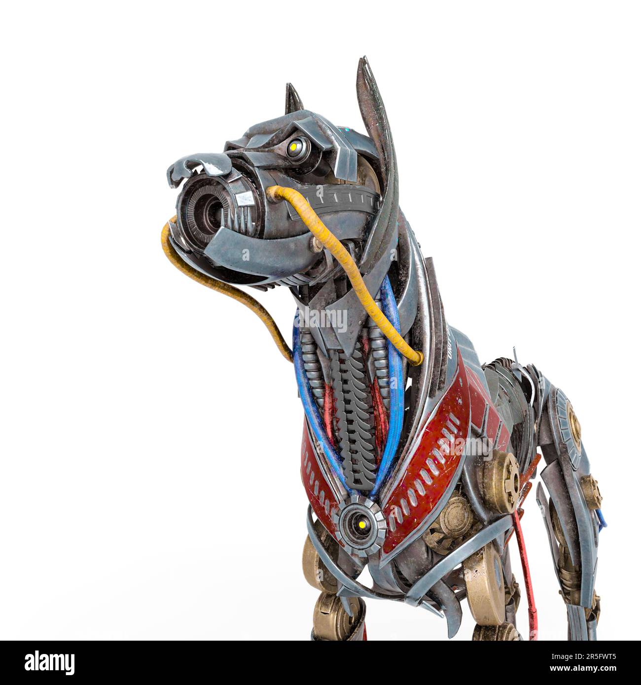 vintage cyber dog in white background close up view, 3d illustration ...