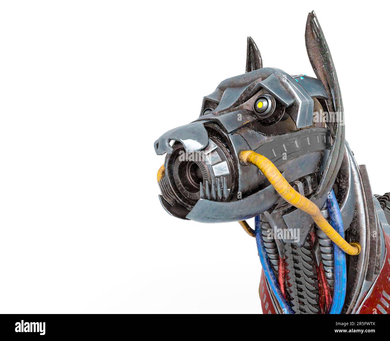 vintage cyber dog in white background close up with copy space, 3d ...
