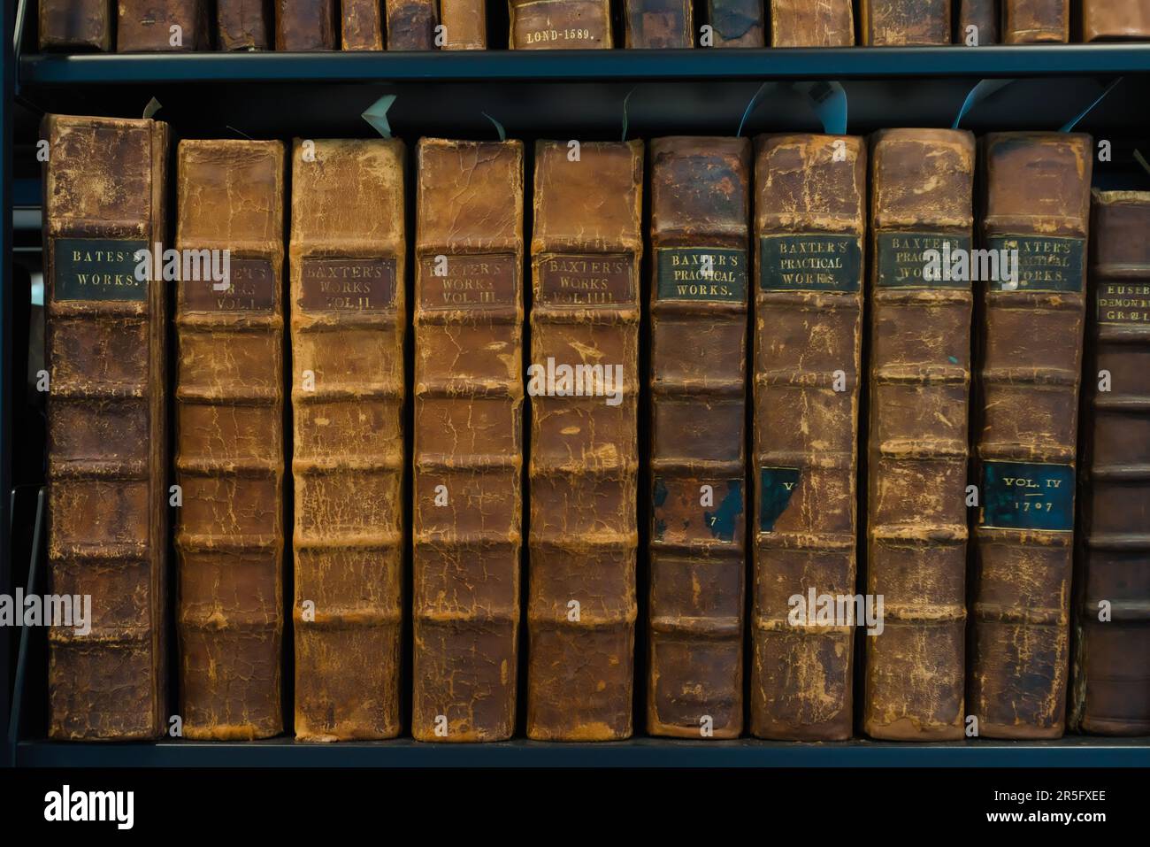 A Shelf Of Rare And Treasured Books Catalogued And Displayed At The