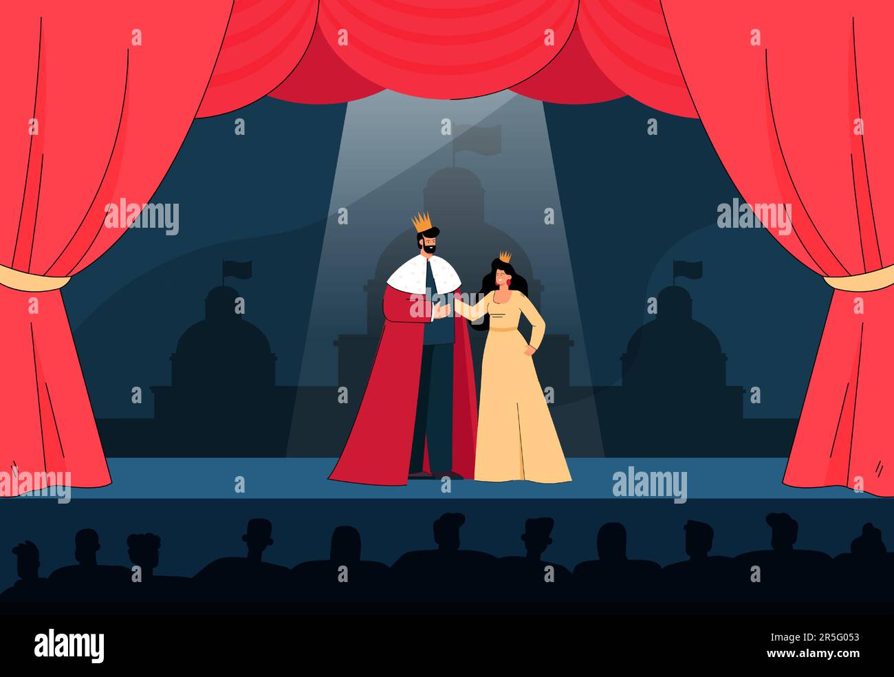 Actors playing king and queen in front of watching audience Stock ...