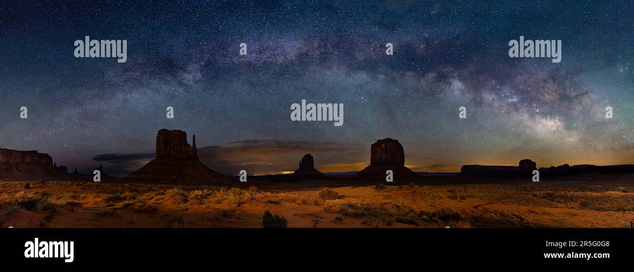 Milky Way galaxy panorama above the Mitten Buttes at Monument Valley ...