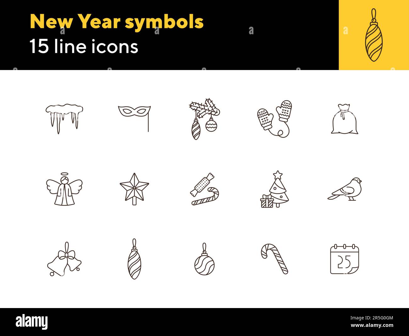 New Year symbols thin line icon collection Stock Vector Image & Art - Alamy
