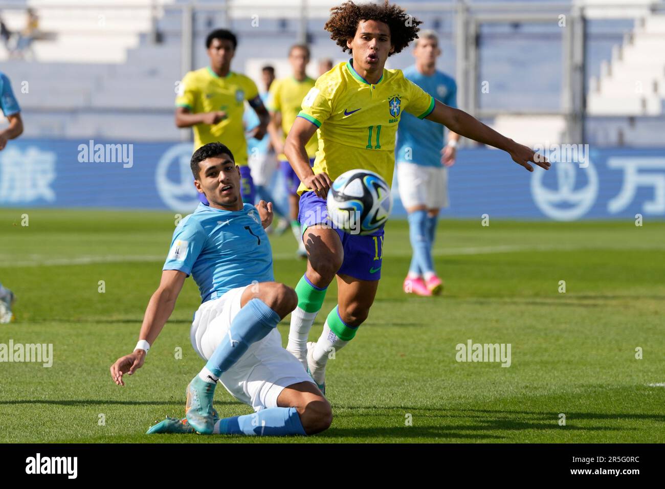Brazil's Guilherme Biro, right, and Israel's Anan Khalaili battle for ...