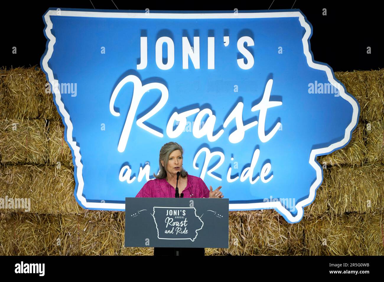 U.S. Sen. Joni Ernst, R-Iowa, speaks during her annual Roast and Ride ...