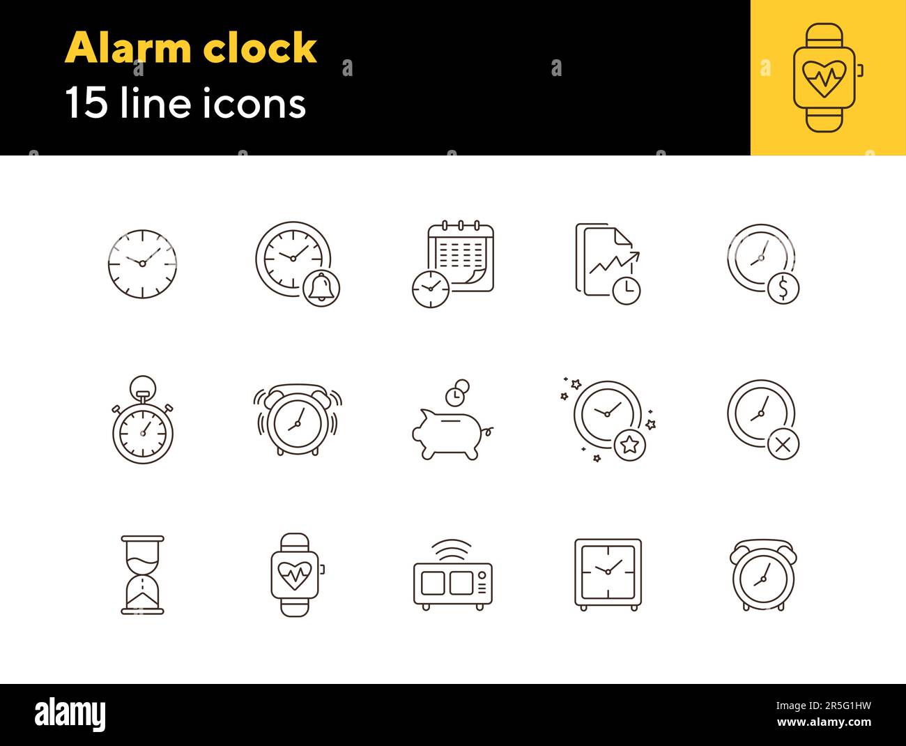 Alarm Clock Line Icon Set Stock Vector Image And Art Alamy