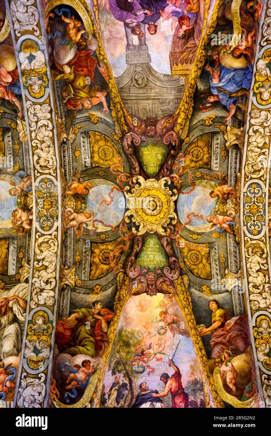 Valencia, Spain - July 16, 2023: Ceiling feature. Church of San Nicolas ...