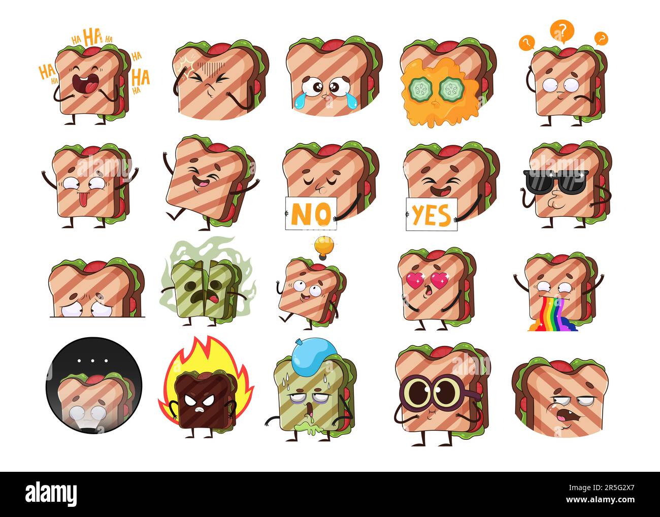 Funny sandwich cartoon character sticker set Stock Vector Image & Art ...