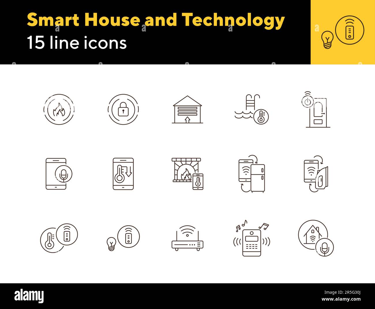 Smart House and Technology vector icon set. Thin line contours Stock ...